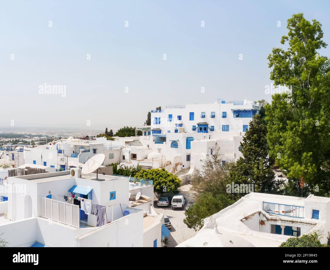 Panorama view of Sidi Bou Said, tunisian town with houses colored in ...