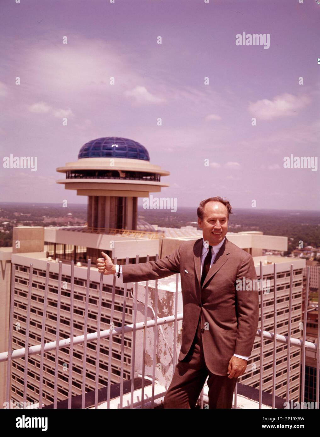 Architect John Portman in front of the newly constructed Hyatt Regency ...