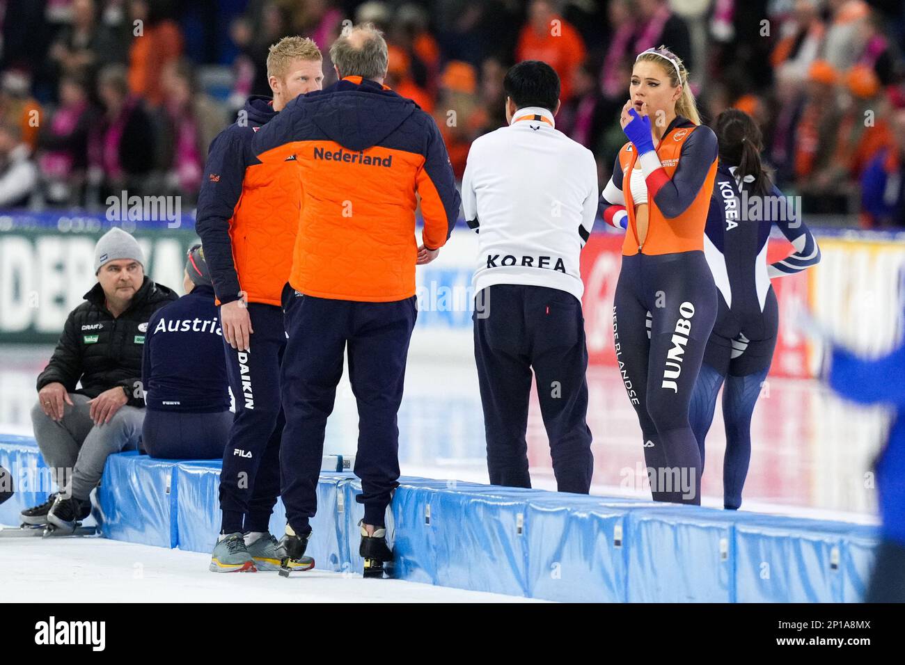 HEERENVEEN, NETHERLANDS - MARCH 3: Jutta Leerdam of Netherlands after competing on the 500m ...