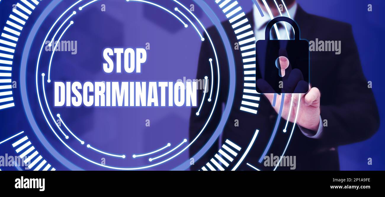 Inspiration showing sign Stop Discrimination. Internet Concept Prevent ...