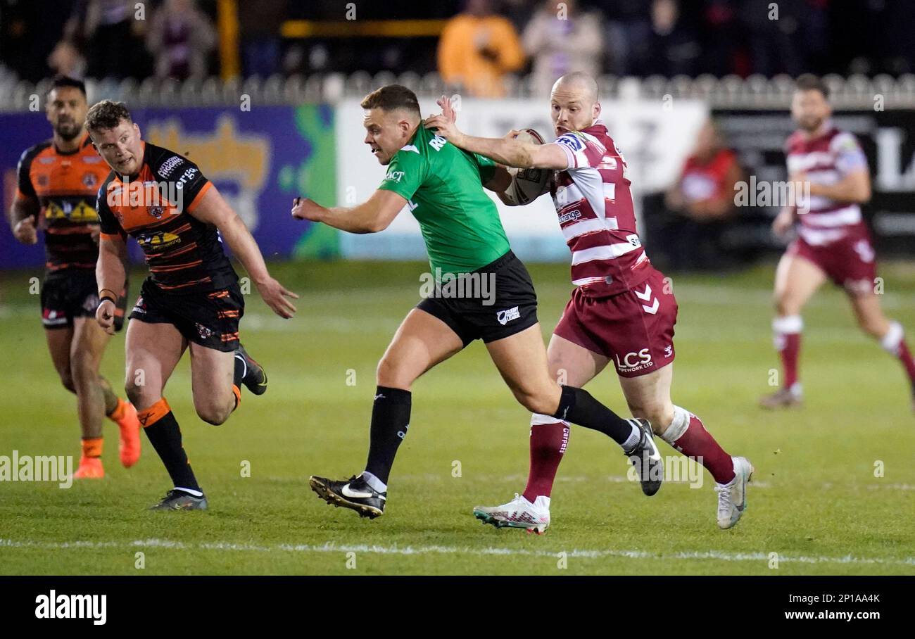 Referee Tom Grant gets in the way of Wigan Warriors’ Liam Marshall ...