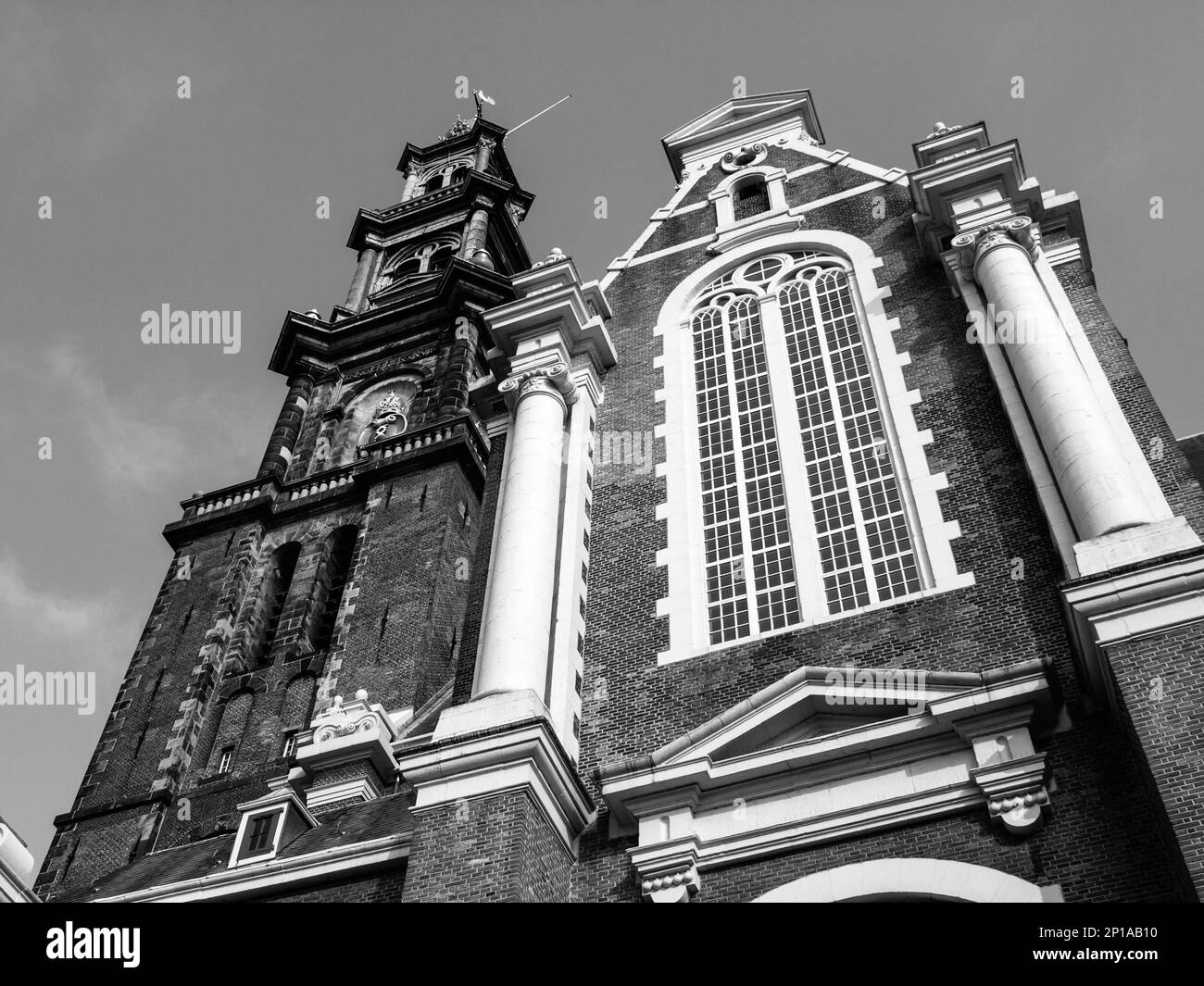 View of Westerkerk bell tower from bottom, Amsterdam, Netherlands ...