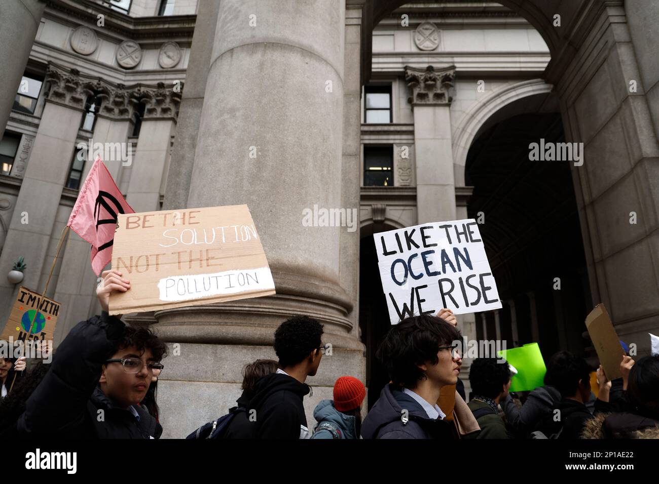 New York City, USA. 03rd Mar, 2023. People march with signs chanting ...