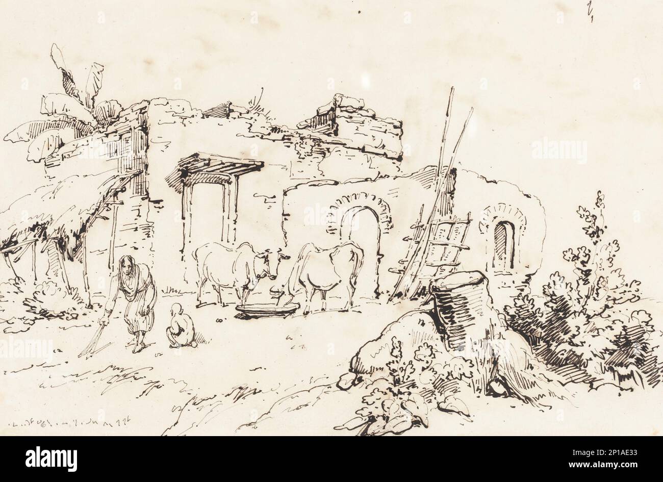 A Village Scene in India [verso], 1814/1824 Stock Photo - Alamy