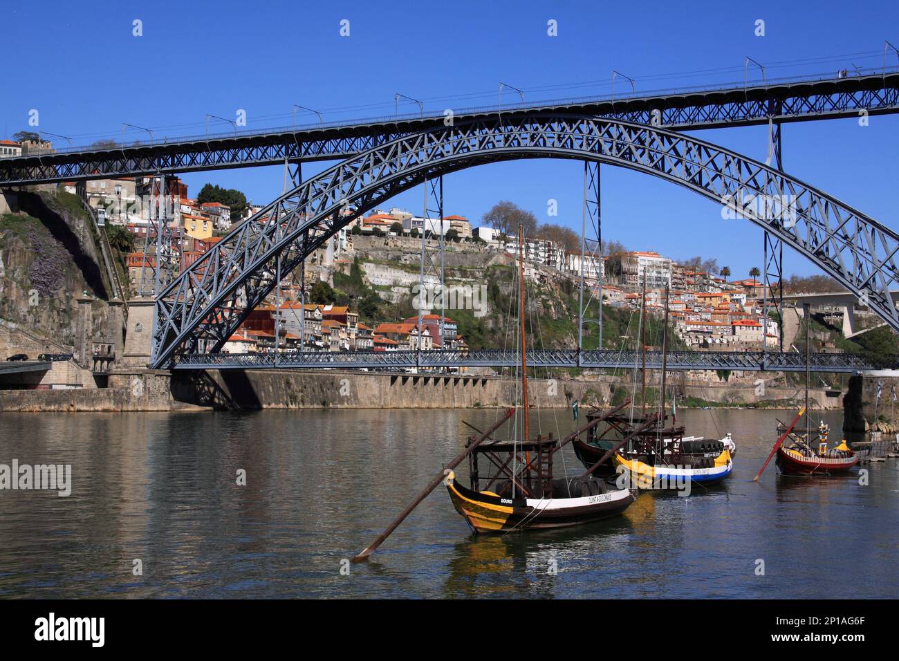 Portugal, Douro Region, Porto Panoramic view of the city and its steel ...