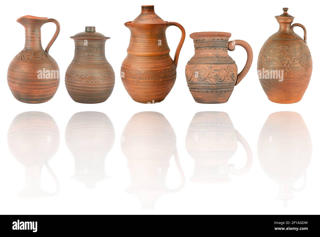 Set ceramic jugs with light reflection isolated on white background ...