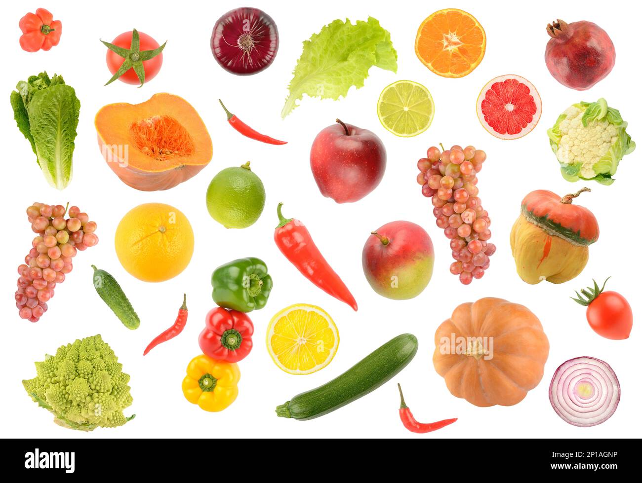 Big set falling vegetables and fruits isolated on white background ...