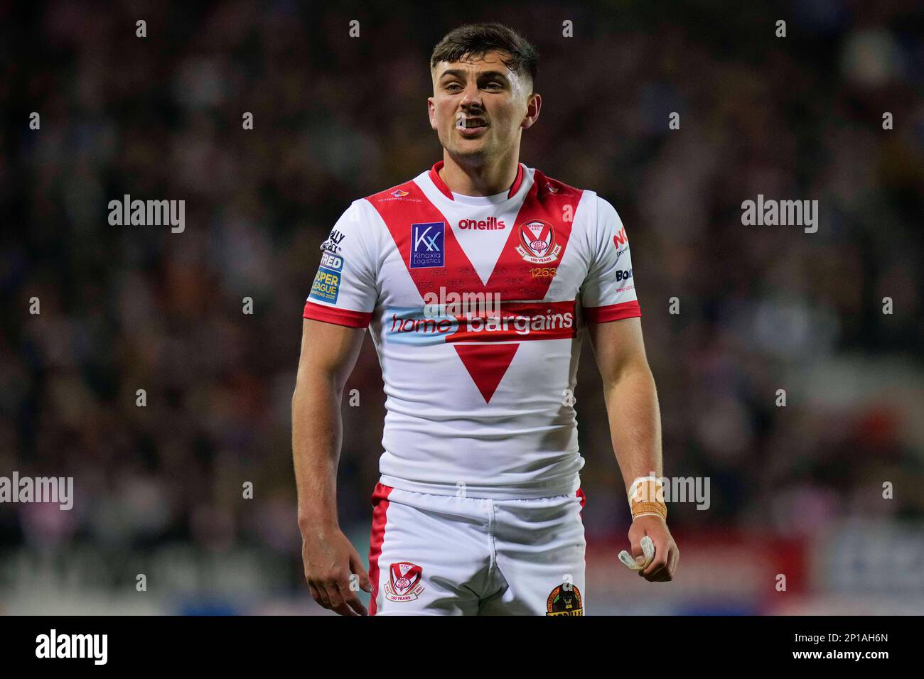 Lewis Dodd #7 of St. Helens shouts instructions during the Betfred ...