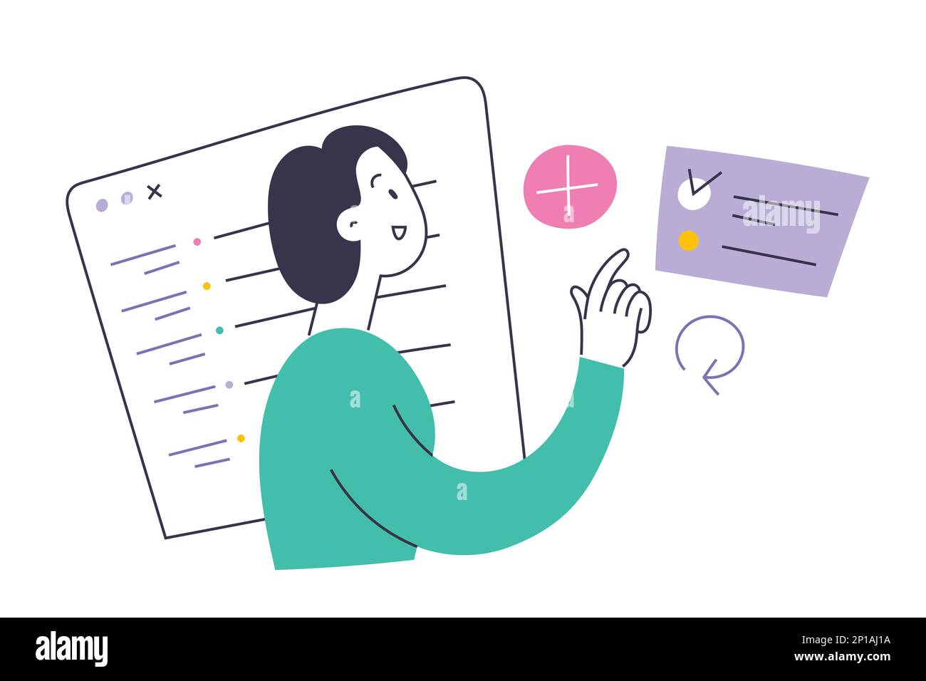 Woman uses a personal organizer application to schedule her day, female ...