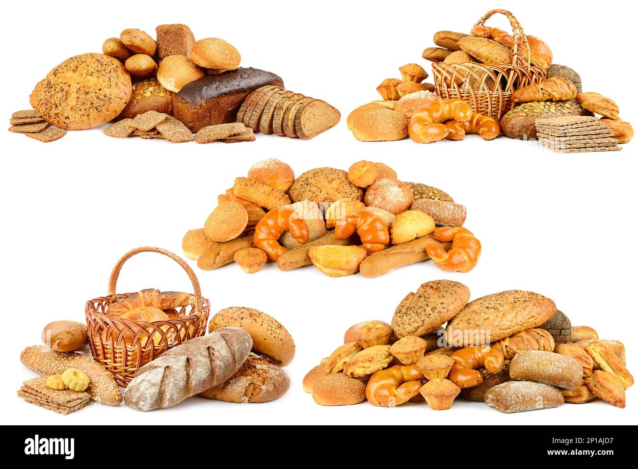 Big collection of fresh bakery products isolated on white background ...