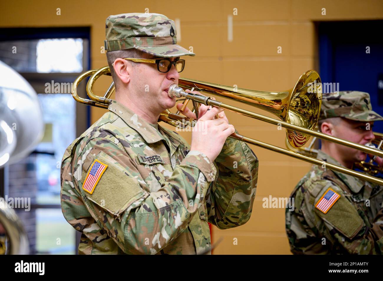 The New Jersey National Guard's 63rd Army Band performs during a change of command ceremony at ...