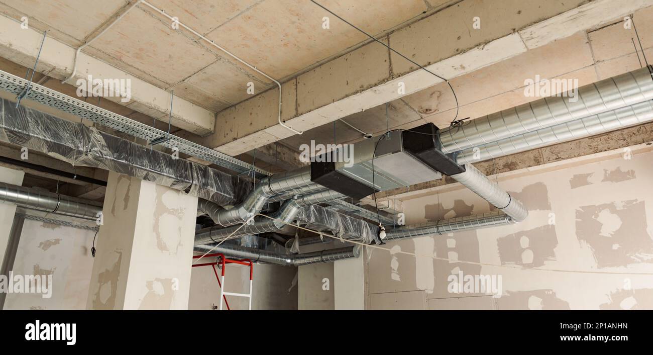 HVAC building interior air duct, Air Condition pipe line system on the ...