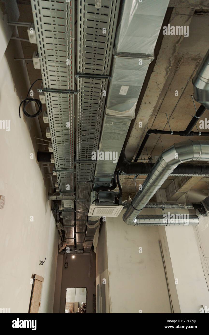 HVAC building interior air duct, Air Condition pipe line system on the ...