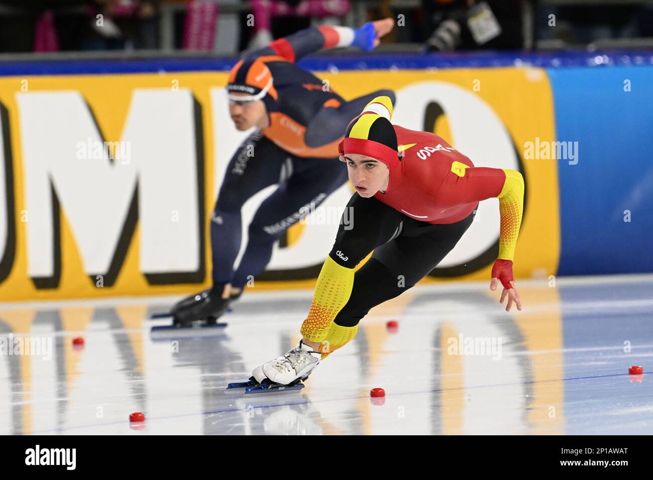 HERENVEEN - Nil Llop Izquierdo (SPA) in action at the 500m ISU World ...