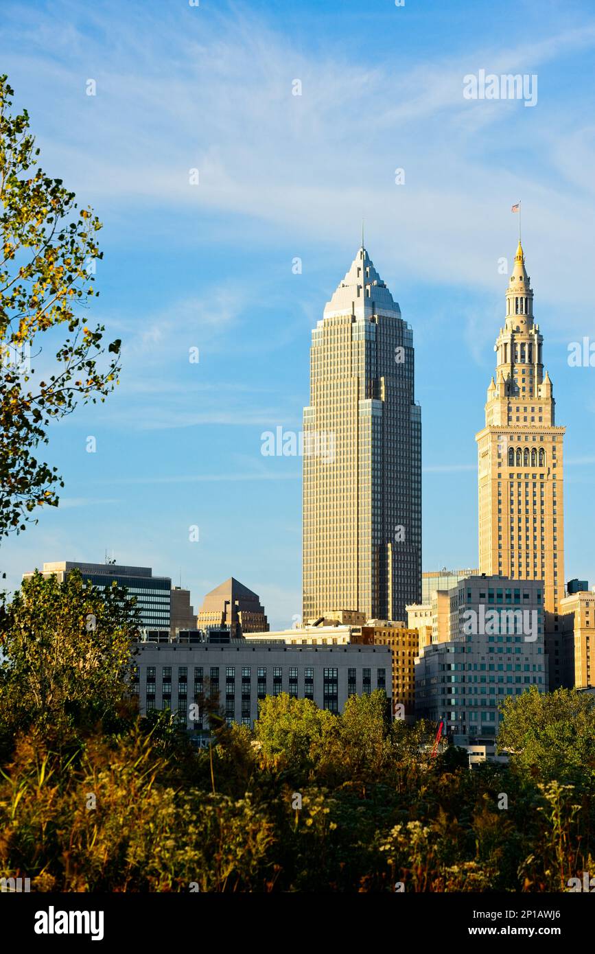 The Cleveland Ohio skyline with two of its major skyscrapers, the ...