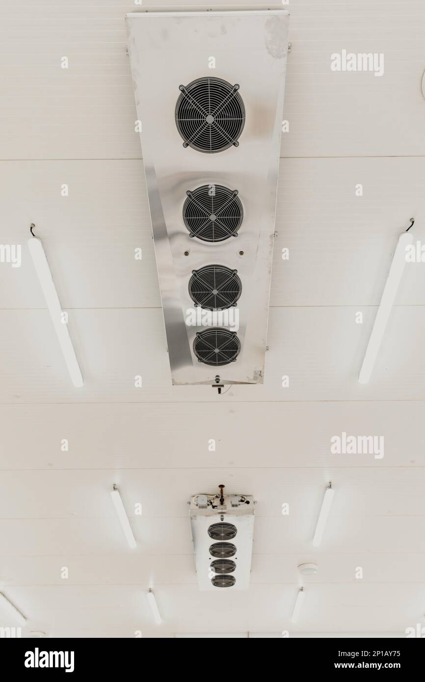 Storage freezer, brand new refrigeration unit on the ceiling Stock ...