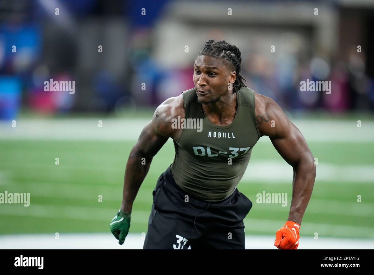 Florida A&M defensive lineman Isaiah Land runs a drill at the NFL ...