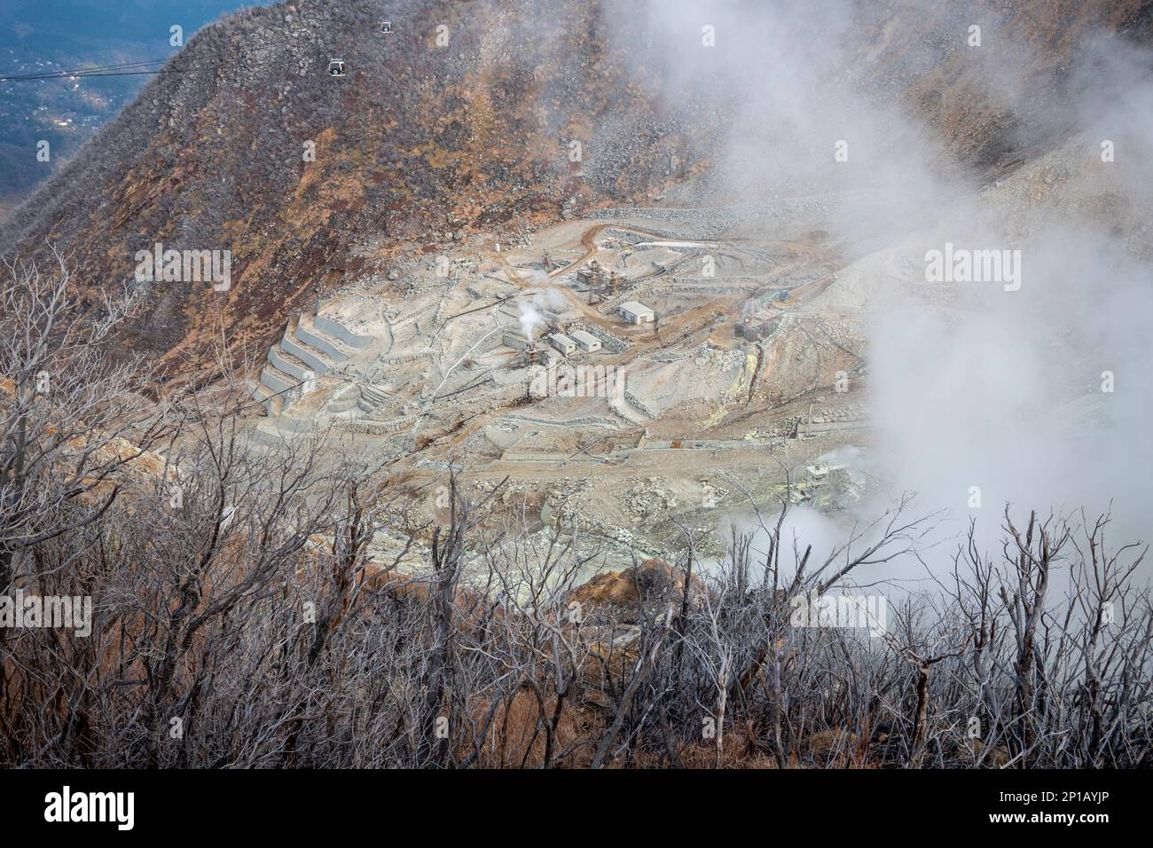 Owakudani Valley in Hakone, an active volcanic zone with hot springs ...
