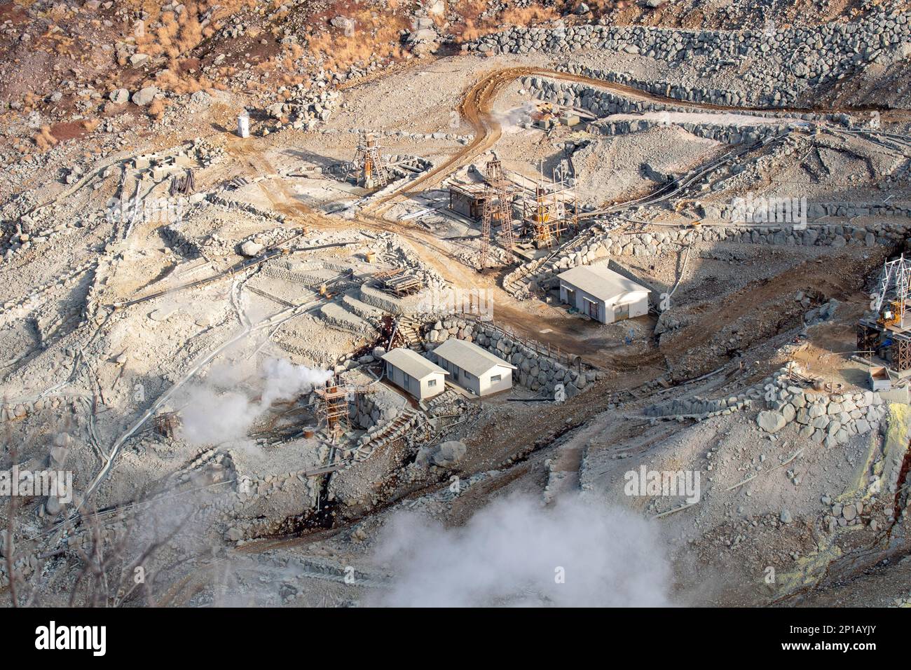Owakudani Valley in Hakone, an active volcanic zone with hot springs ...