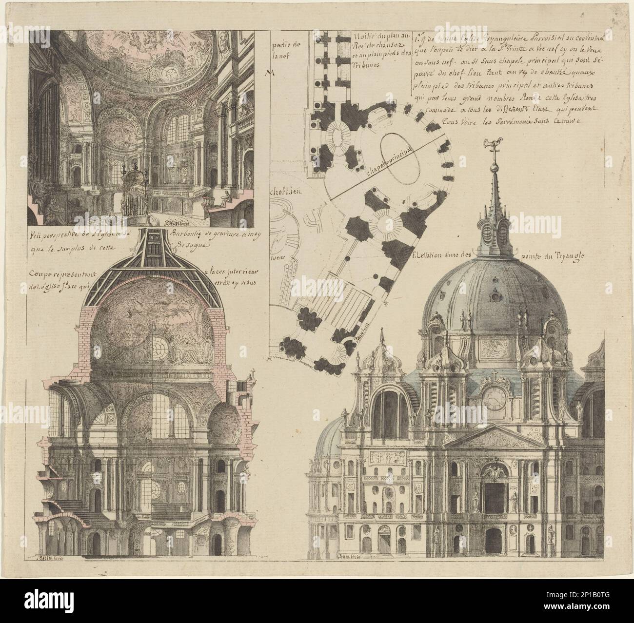 Three Views and a Plan of a Triangular Parish Church, c. 1750 Stock ...