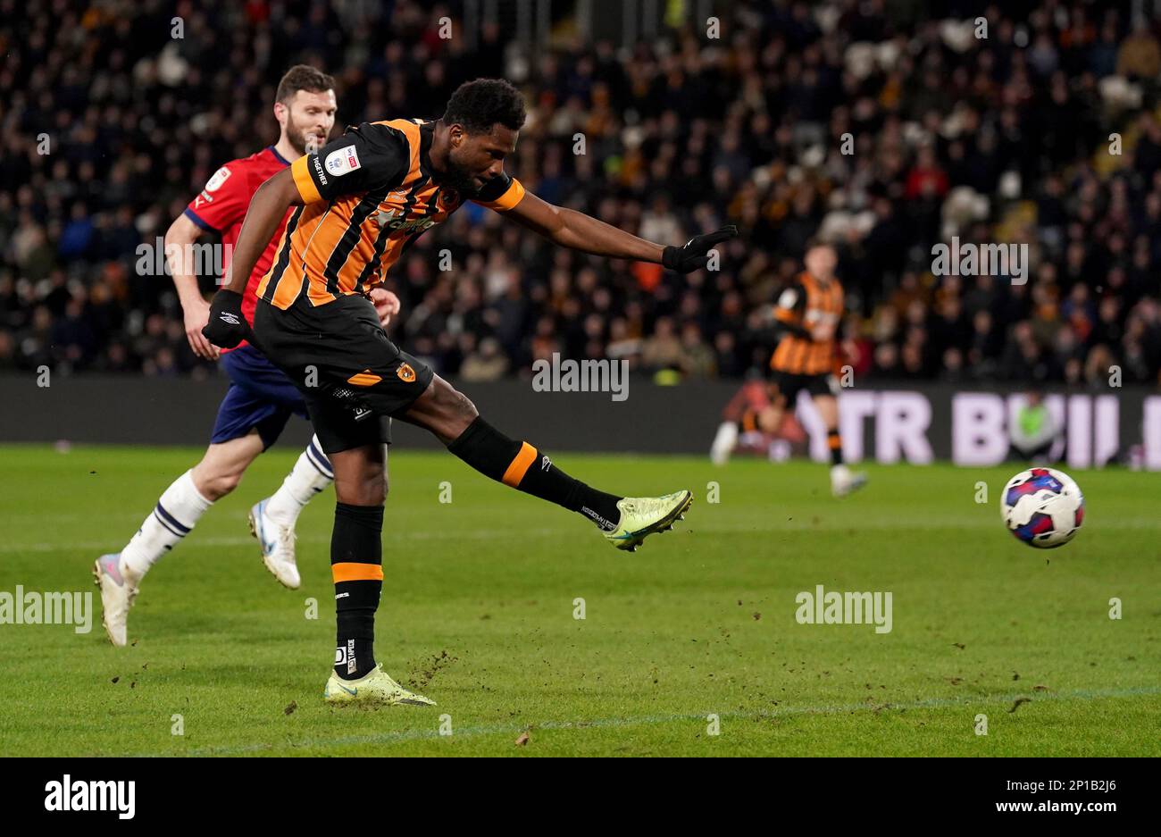 Hull City's Benjamin Tetteh has an attempt on goal during the Sky Bet Championship match at MKM ...