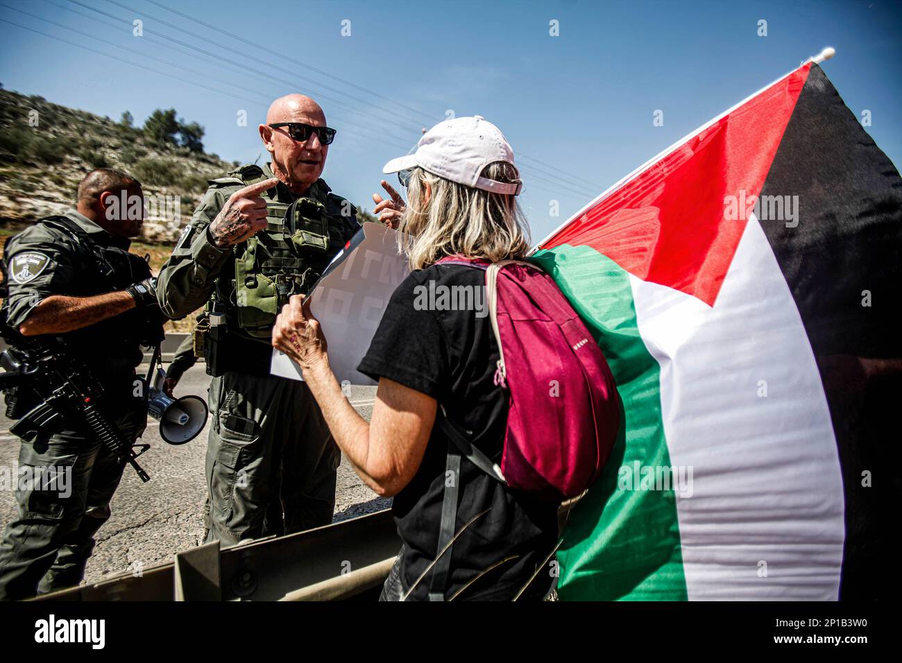 Nablus, Palestine. 03rd Mar, 2023. Israeli left-wing activist waves a ...