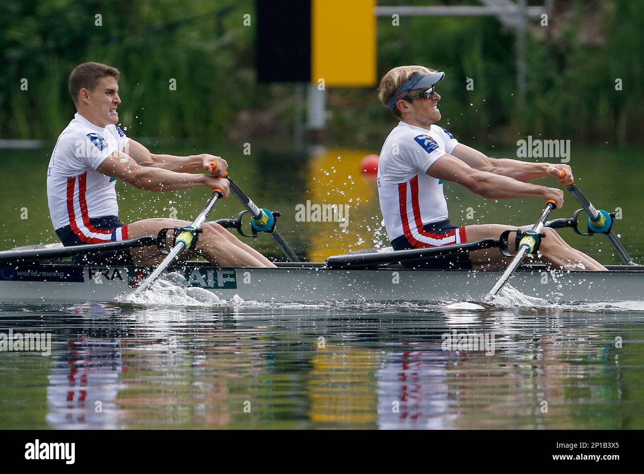 Jeremie Azou, right, and Pierre Houin, left, of France compete in the ...