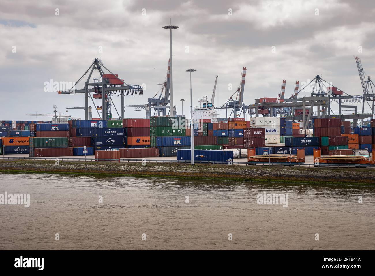 Rotterdam Netherlands – May 31, 2019, View of Rotterdam harbor with ...