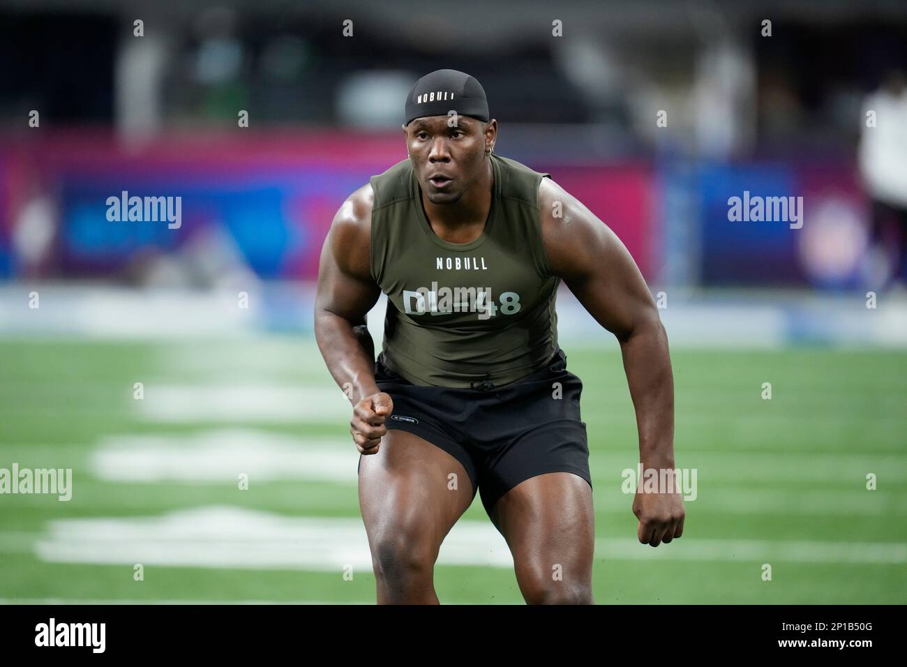 Georgia Tech defensive lineman Keion White runs a drill at the NFL ...