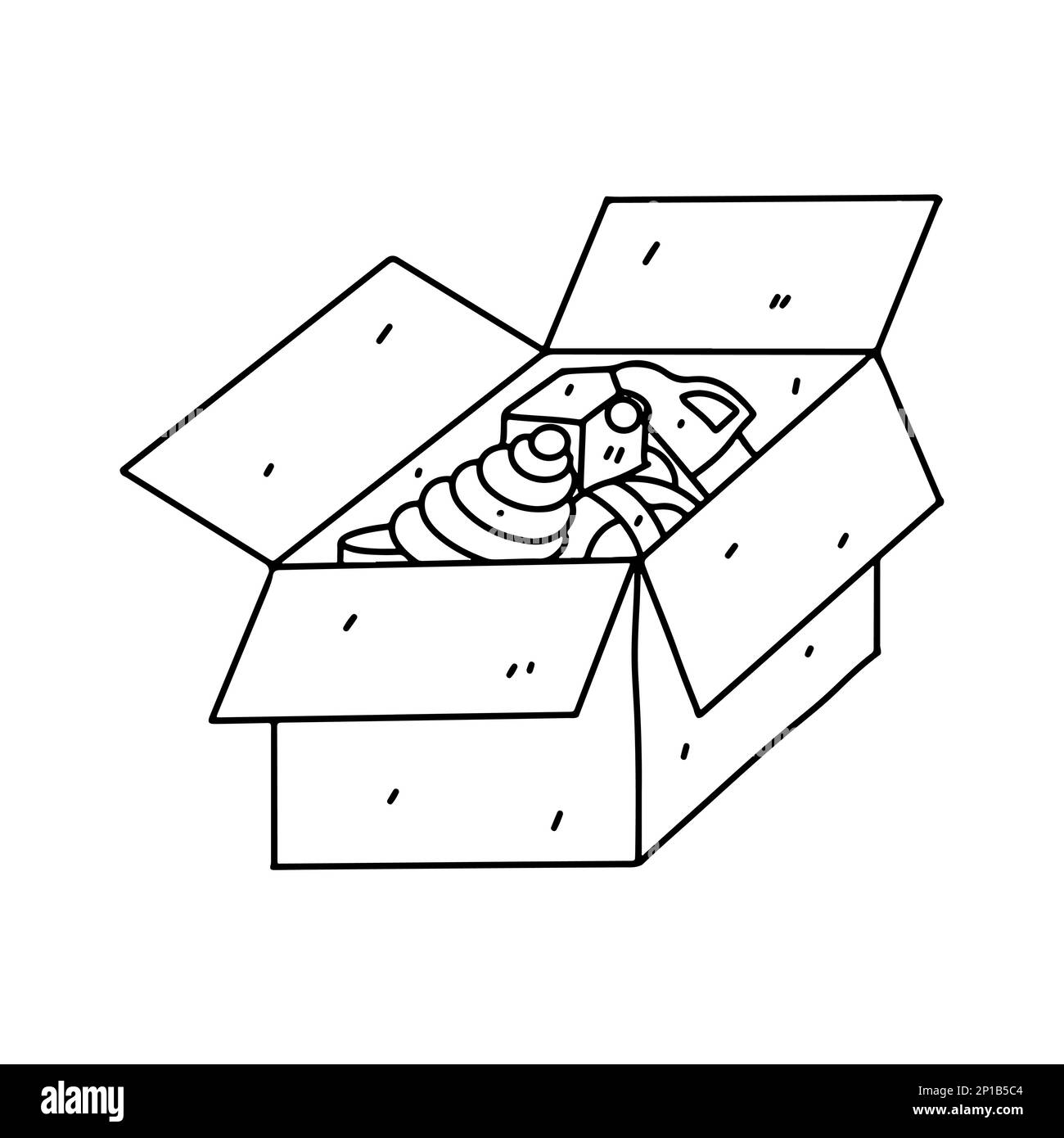 Toys charity box in hand drawn doodle style. Isolated stock vector ...
