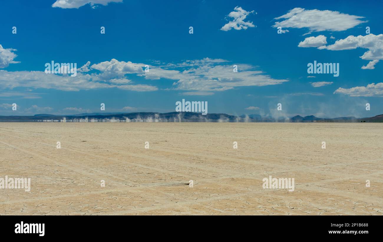 Tire tracks and dust in the Alvord Desert Playa, Eastern Oregon Stock ...