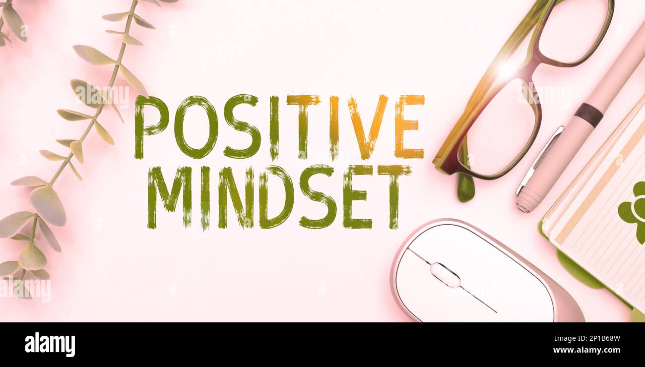 Hand writing sign Positive Mindset. Business idea mental and emotional ...