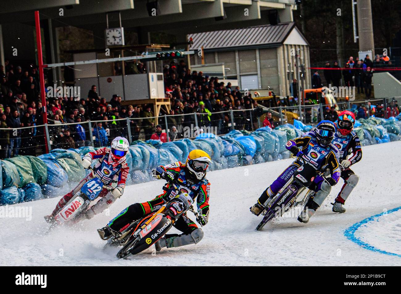 Markus Jell (Yellow) leads Niek Schaap (White) Christoph Kirchner (Blue ...