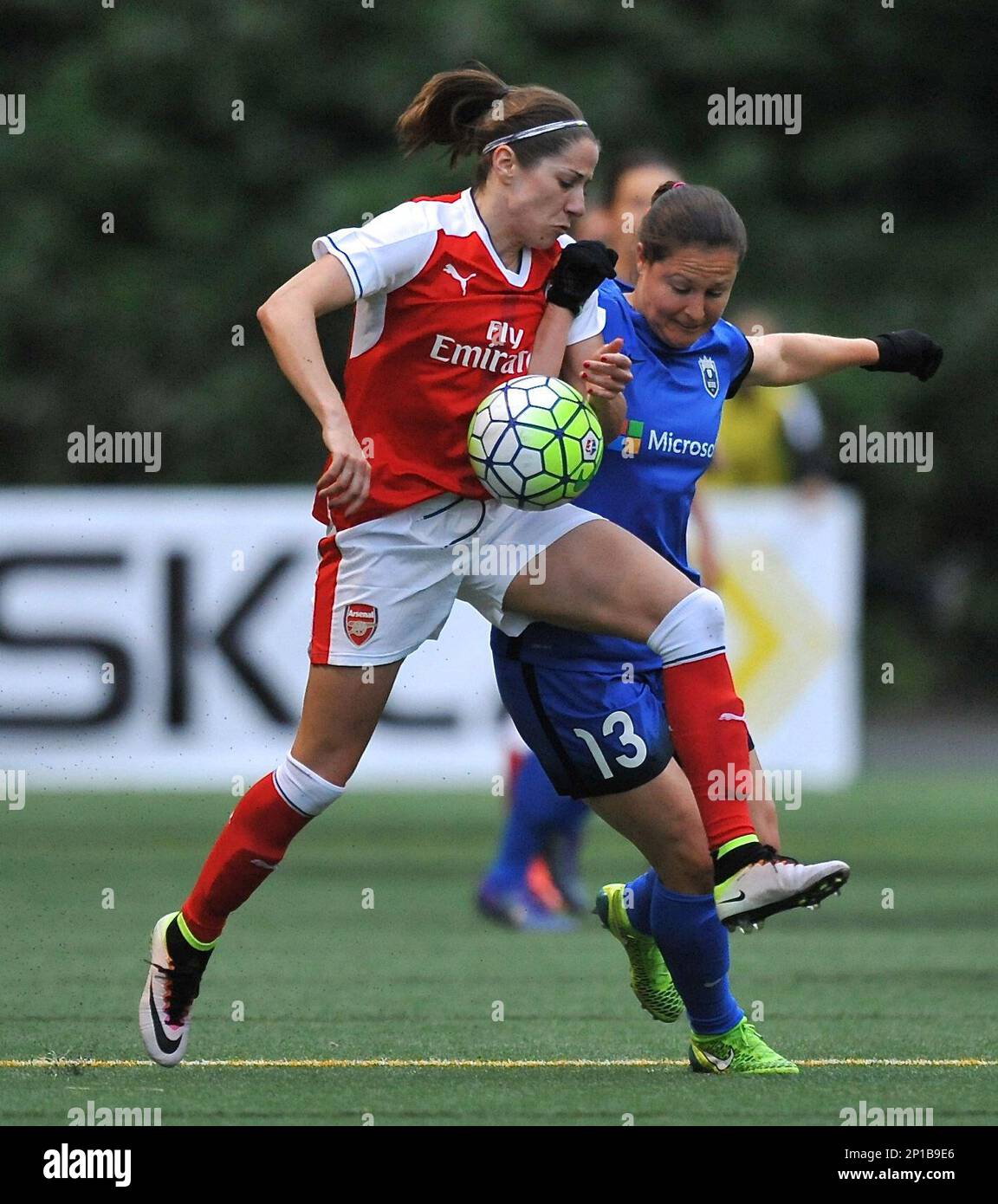Seattle Reign's Kendall Fletcher and Arenal's Vicky Losada battle for ...