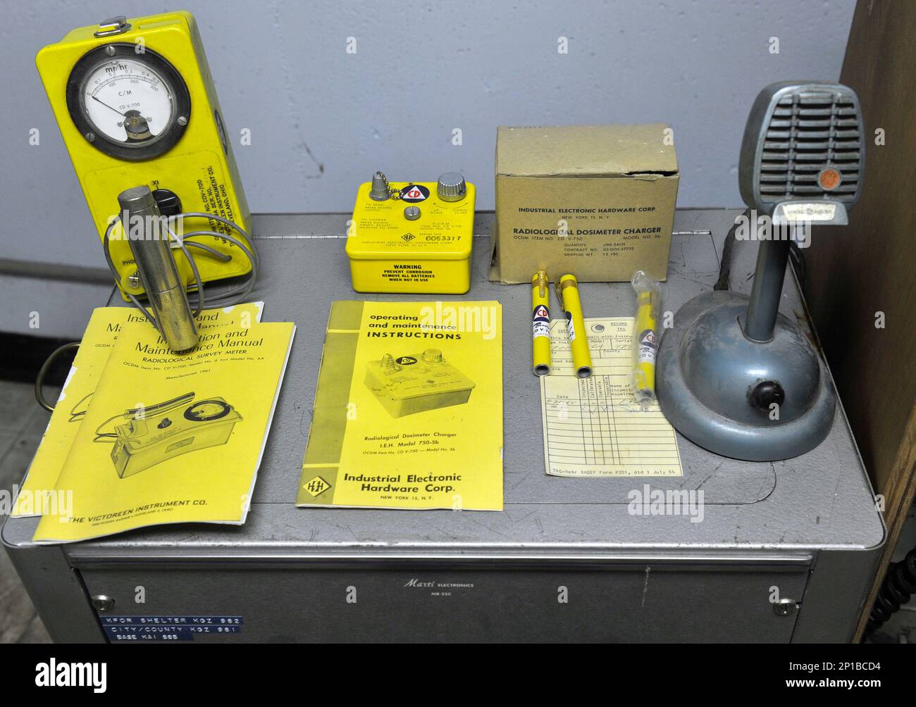 Radiation sensing equipment rests atop and emergency transmitter ...