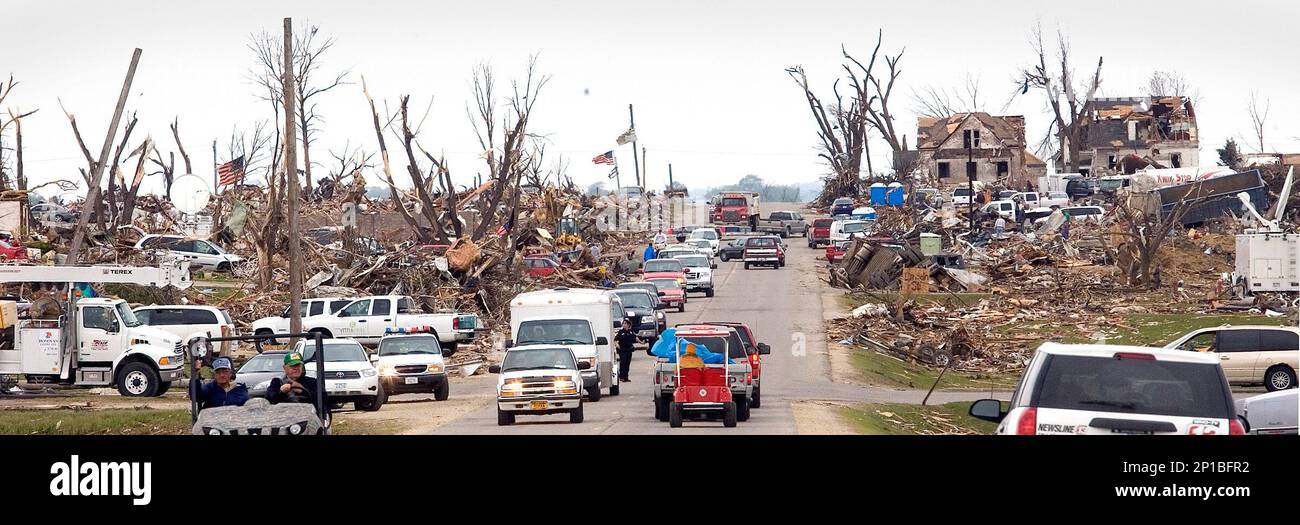 This May 25, 2008 photo shows damage to a neighborhood, west along ...