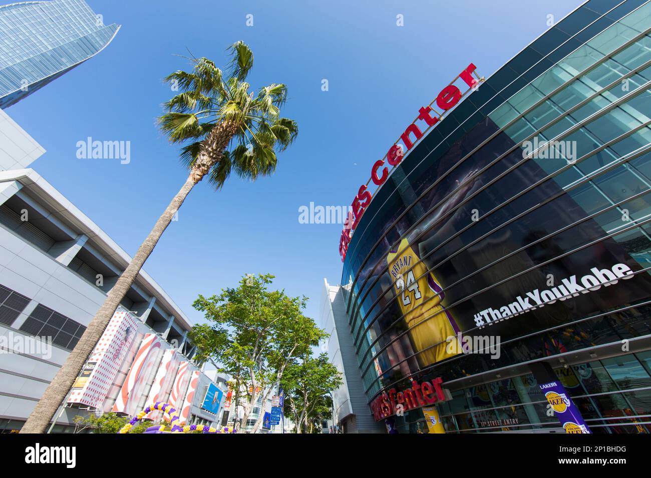 General view of Staples Center with a giant picture during a fan ...