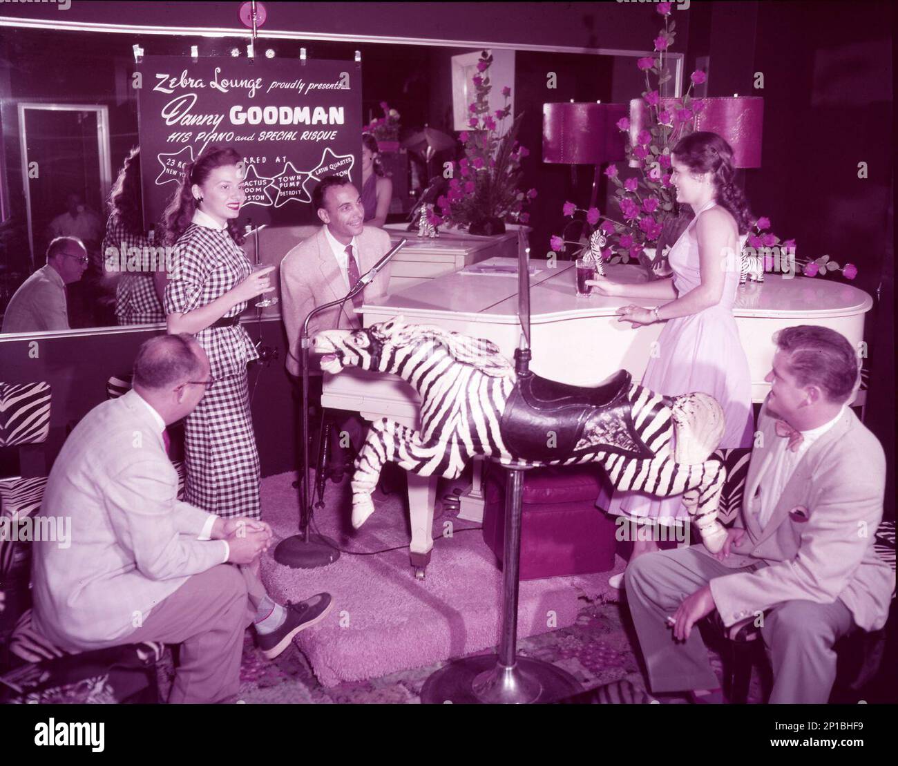 Pianist and nightclub guests at the Howell House Zebra Room, 1954 ...