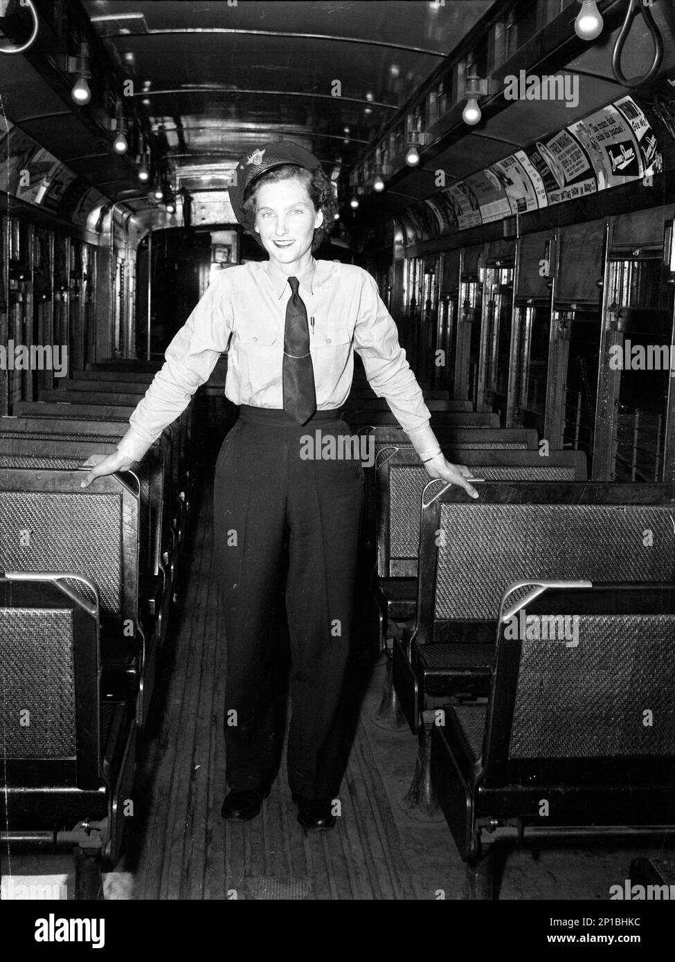Interior view of a trolley car operated by Helen Flournoy, circa 1940s ...
