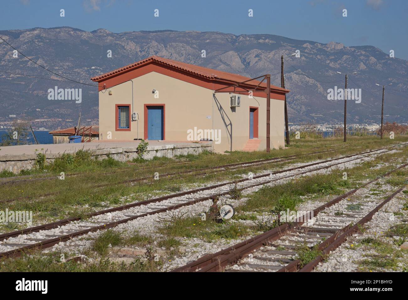 Goods shed in the railway yard at the the disused Corinth railway ...