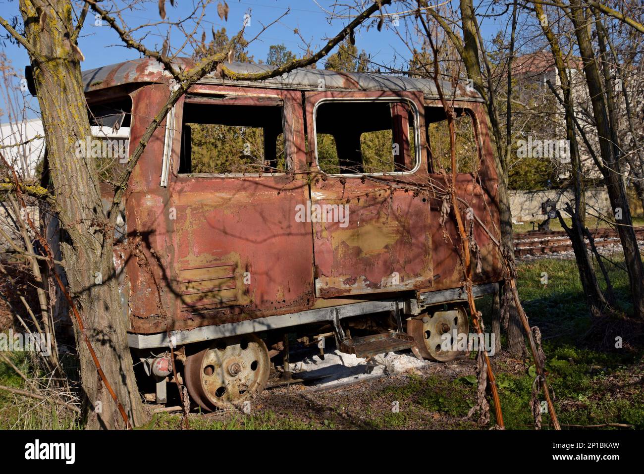 An abandoned railcar track maintenance speeder built by Beilhack in ...