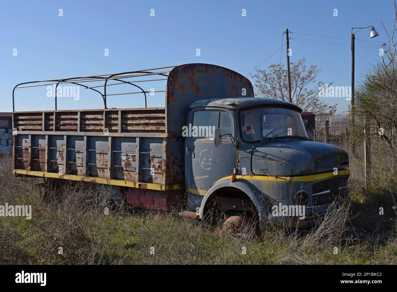 An abandoned and derelict Mercedes truck, former Hellenic Railways ...