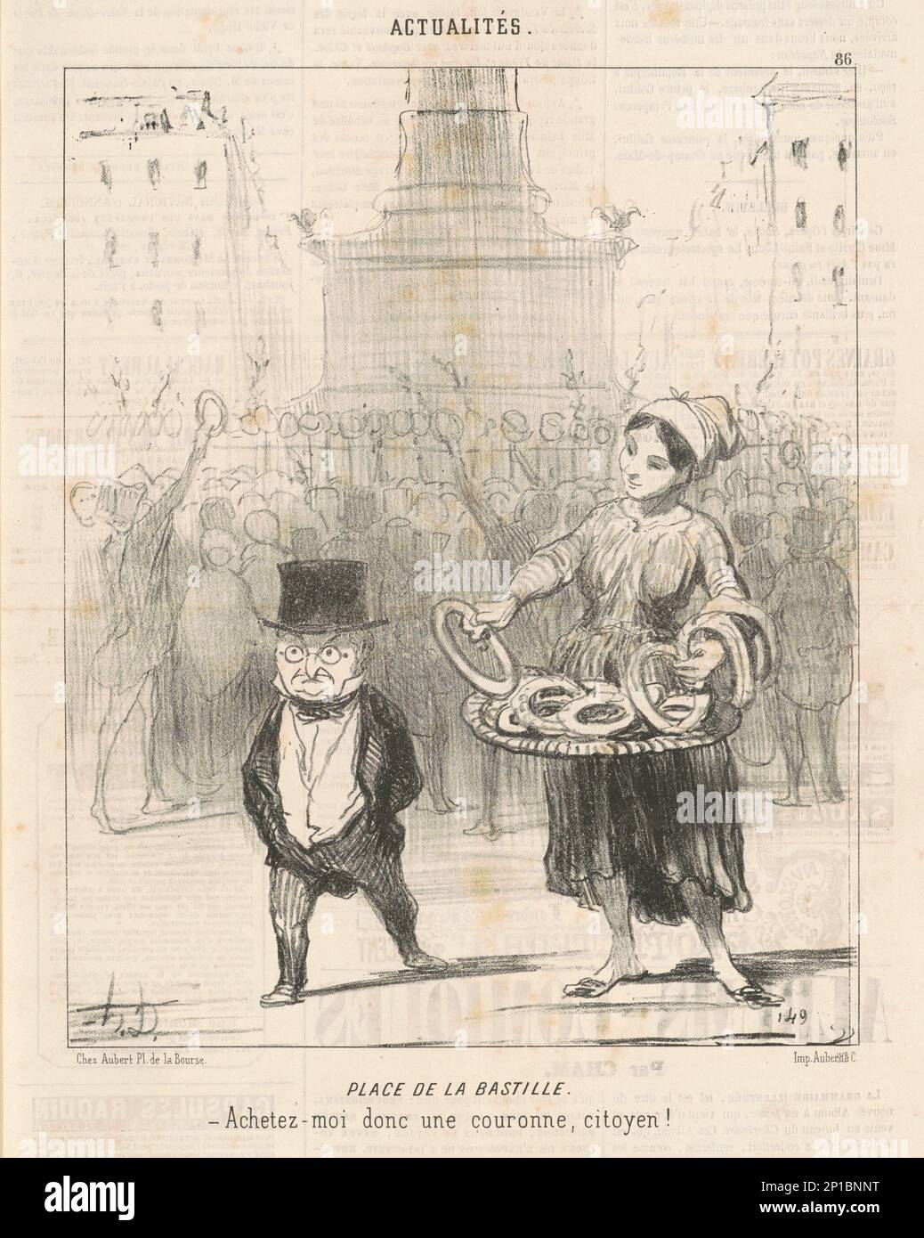 Place de la Bastille, 19th century. Street-seller to top-hatted man ...