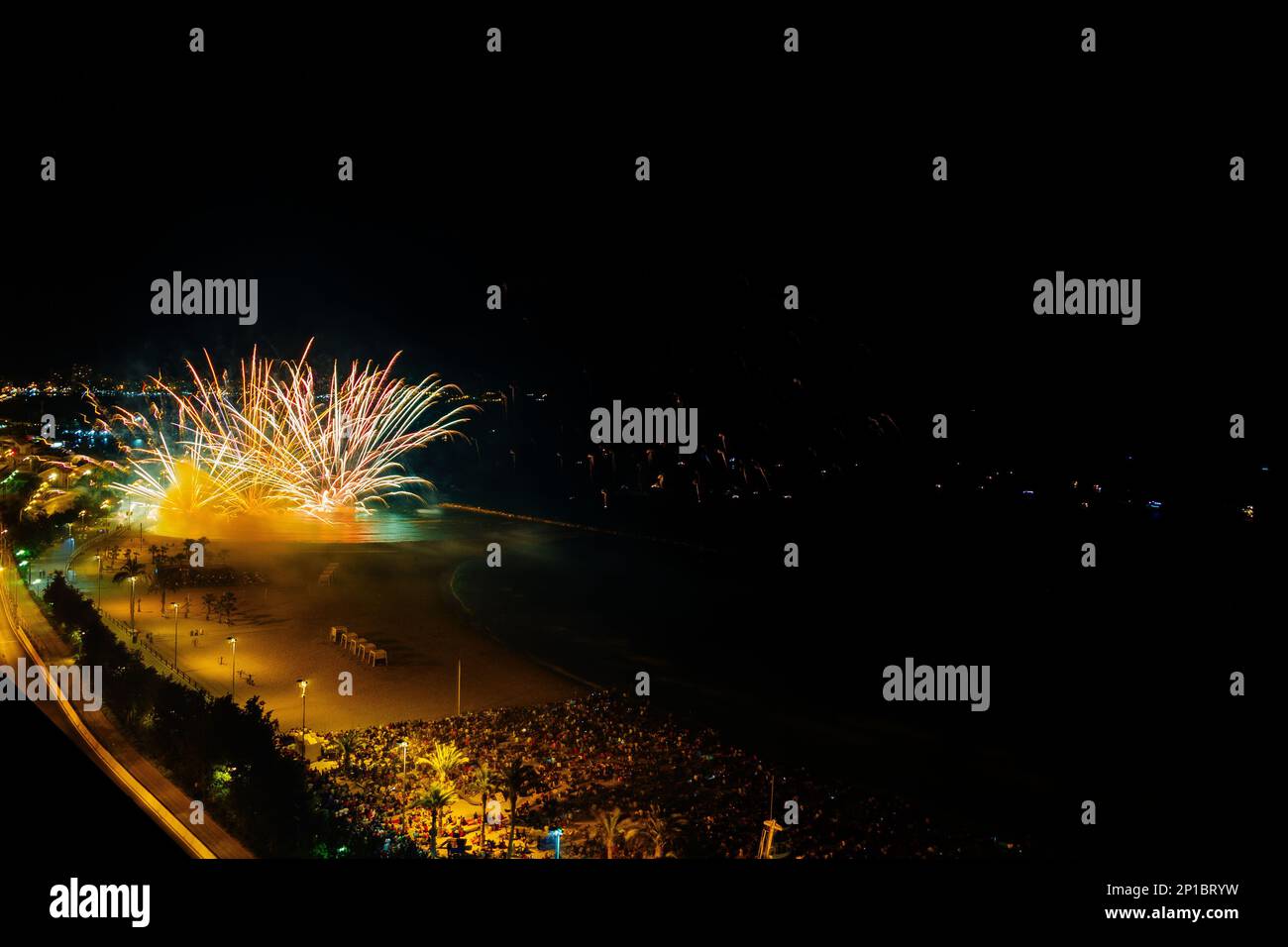 Wide angle shot of bright fireworks at night - great for wallpapers and ...