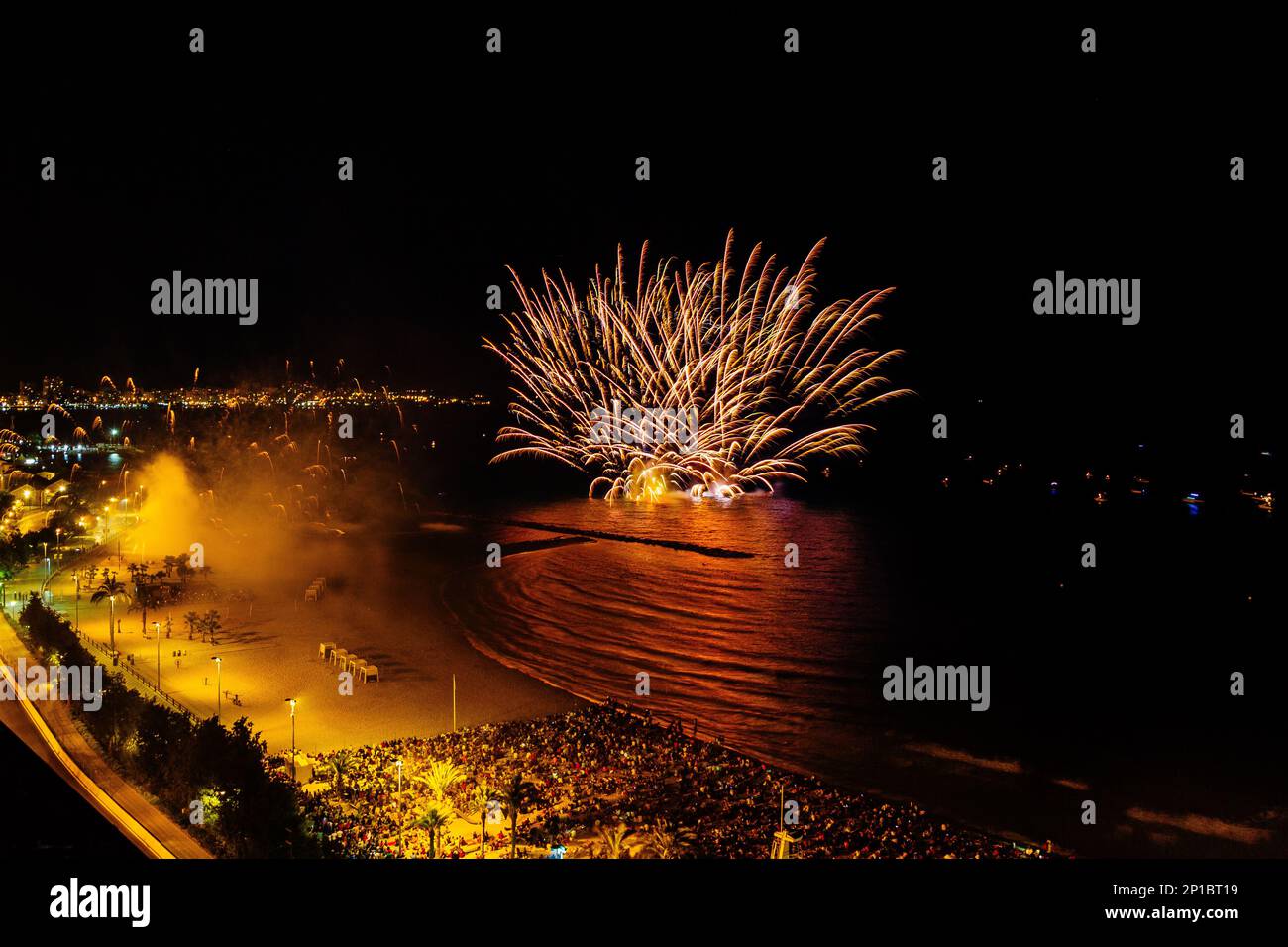 Wide angle shot of bright fireworks at night - great for wallpapers and ...