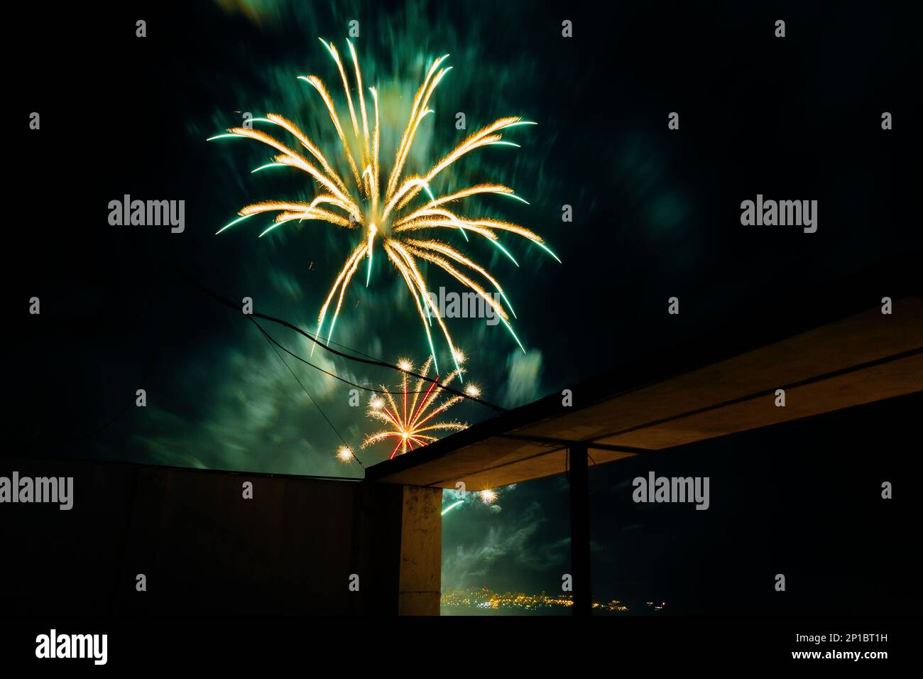 Wide angle shot of bright fireworks at night - great for wallpapers and ...