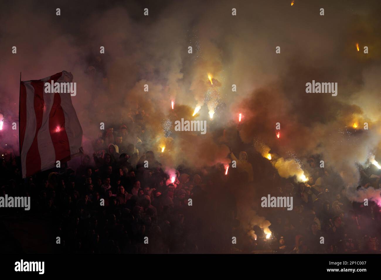 Red Star fans light fireworks during a Serbian National soccer league ...
