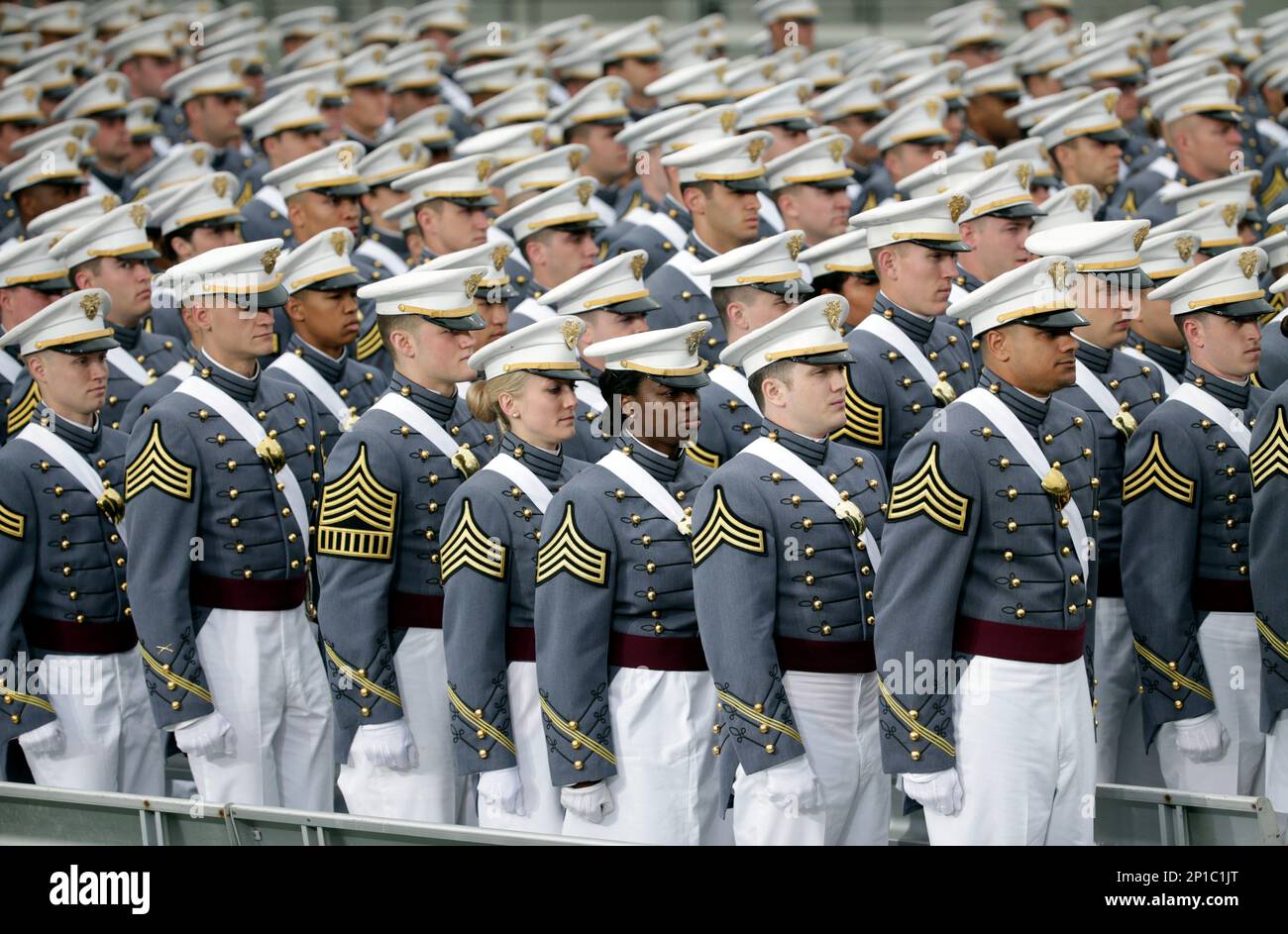 Graduating cadets line up during a graduation and commissioning ...
