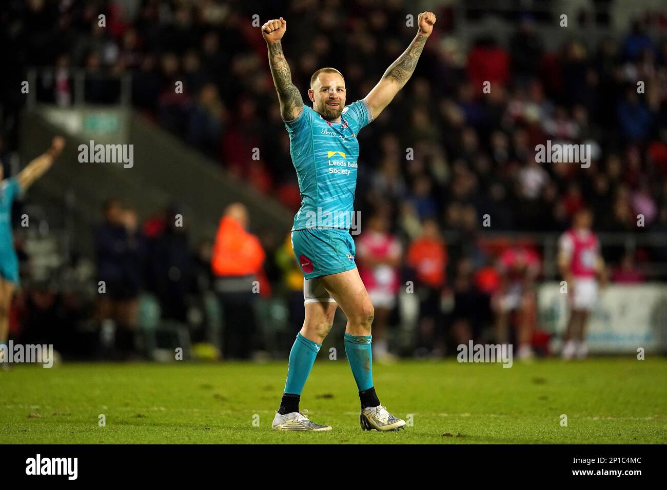 Leeds Rhinos' Blake Austin celebrates victory after scoring a golden ...