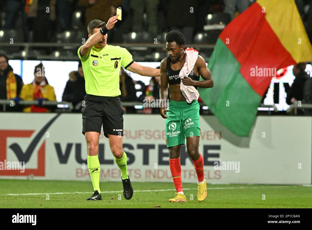 David Atanga (77) of Oostende pictured celebrating after scoring a goal ...